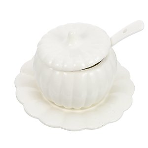 DOITOOL 1 Set Pumpkin Soup Bowl White Thickened Ceramic Pumpkin Bowl Tureen with Ladle Dish Halloween Decor Dinnerware Dessert Bowl for Halloween Table Decoration