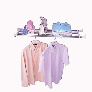 Hershii Expandable Shelf Rod Closet System 5-Bar Telescopic Heavy Duty Clothes Hanger Adjustable DIY Storage Organizer Shoe Rack