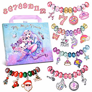 Girls Charm Bracelet Making Kit: Mermaid Jewelry Supplies Make Set Charm Bracelets Kits DIY Art Craft Set Girl Toys Age 5 6 7 8 9 10 11 12 Year Old Girl Little Children Creative Birthday Gifts for Kid