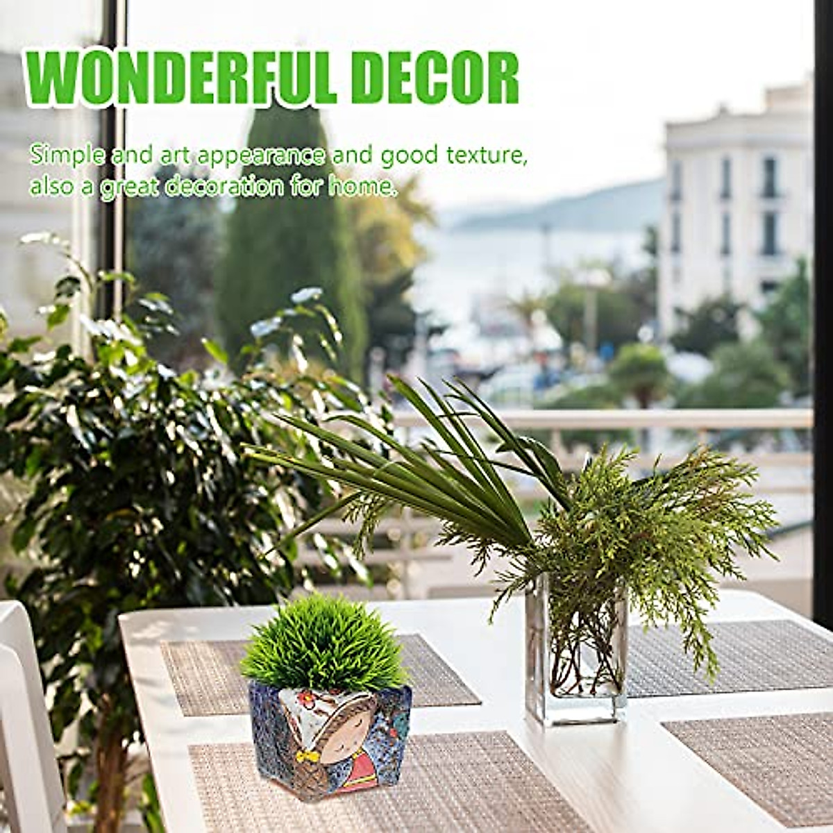 Happyyami Home Decor Outdoor Planters Pottery Succulent Planter Pot Cute Hand Painted Boy Flower Plant Pots Handicraft Bonsai Plant Vase Container for Home Office Decor Blue Indoor Planters Desk Decor