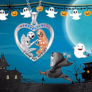 ONEFINITY Jack And Sally Necklace Nightmare Sterling Silver Family Heart Pendant Jewelry Before Christmas Birthday Gifts for Women