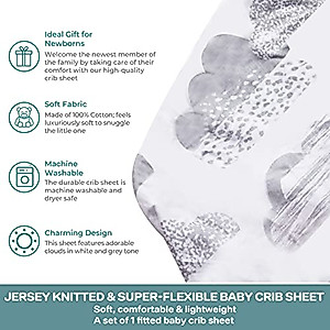 100% Cotton Jersey Cribsheet Standard Size, Grey Clouds
