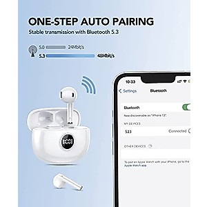 IKG Bluetooth in-Ear Headphones, Wireless Bluetooth 5.3 Headphones with Microphone, HiFi Stereo Sound, 37 Hours Battery Life, IP7 Waterproof, LED Display, in-Ear Headphones Bluetooth