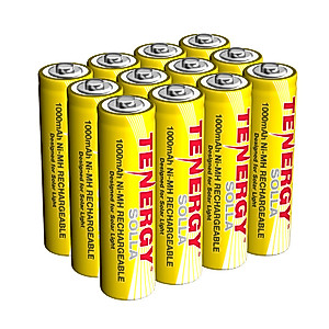 Tenergy Solla Rechargeable NiMH AA Battery, 1000mAh Solar Batteries for Solar Garden Lights, Anti-Leak, Outdoor Durability, 5+ Years Performance, 12 Pack, UL Certified
