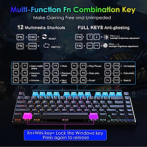HUO JI E-Yooso Z-88 RGB Mechanical Gaming Keyboard, Metal Panel, Blue Switches - Clicky, Compact 81 Keys for Mac, PC, Black