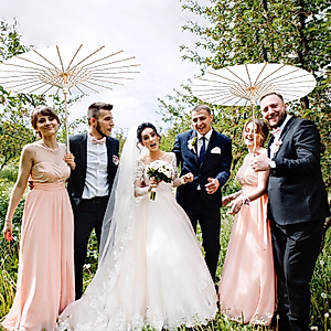 16 Pieces 33 Inches White Paper Umbrellas Parasol Paper Umbrella Chinese Japanese Oiled Paper Umbrella Decorative DIY Painting Oiled Paper Parasol Umbrella for Wedding Bridal Party Decor Photo Props