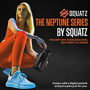 SQUATZ 74 Oz Neptune Series Steel Water Bottle, Stainless Double Wall Vacuum Insulated Jug with Handle Strap, Large Capacity Leak Proof Wide Mouth Thermos for Gym, Travel, Hiking, and Camping