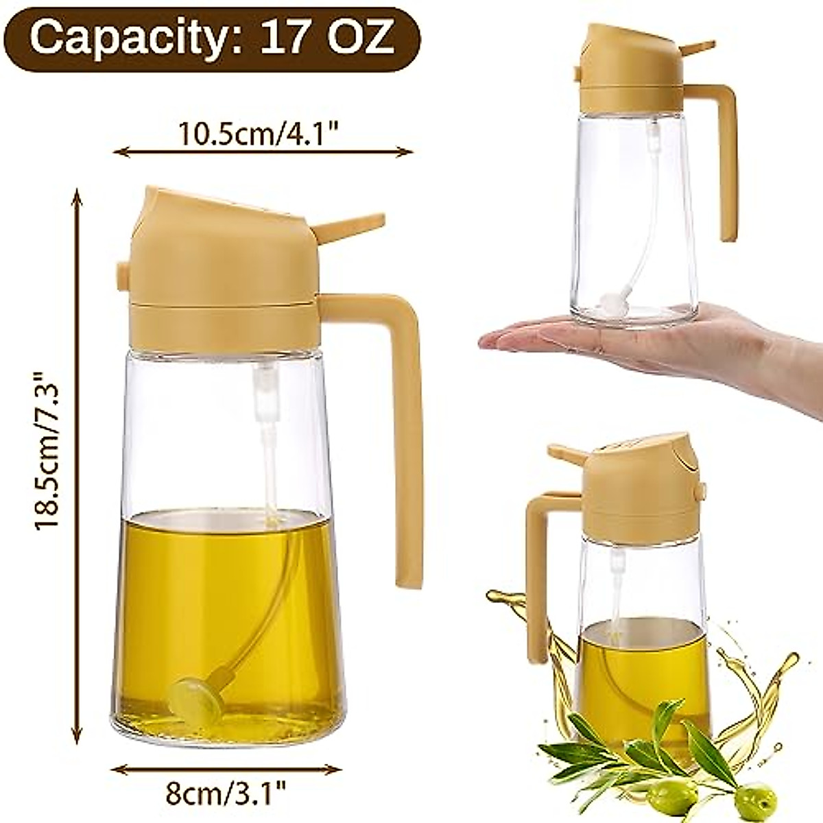BSTKEY 17oz Olive Oil Dispenser Bottle for Kitchen, 2 in 1 Oil Dispenser and Oil Sprayer for Cooking, Oil and Vinegar Dispenser for Air Fryer BBQ Salad Baking Roasting, Orange