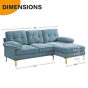 COCOLHOME L- Shaped Sectional Sofa 85" Convertible Modern Upholstered Couch Chenille Fabric with Reversible Chaise Detachable Washable Cover for Living Room, Apartment, Small Space (Light Blue)