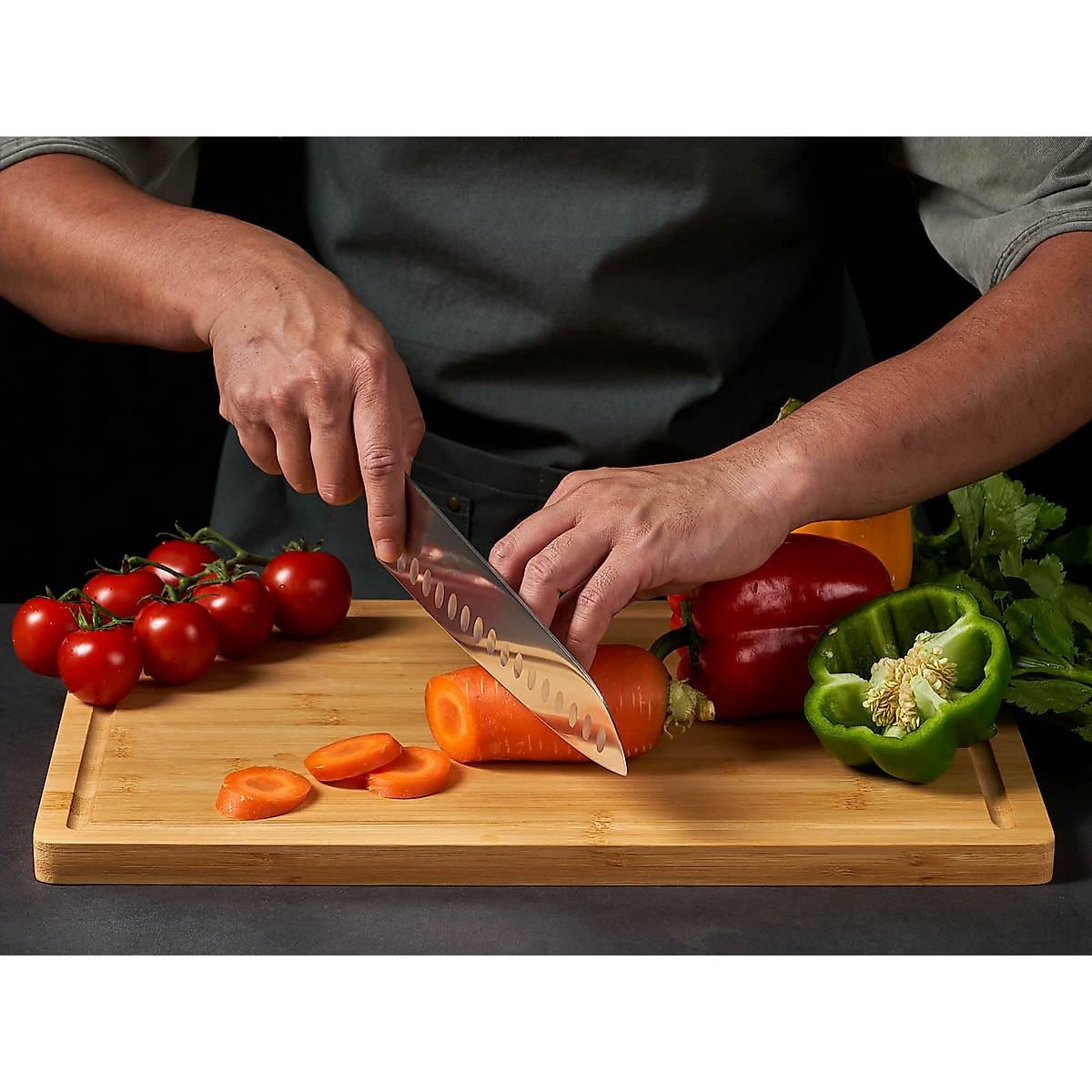 Bamboo Cutting Board for Kitchen, 18" Large Wood Charcuterie Cheese Board, Wooden Chopping Block with Side Handles and Juice Grooves