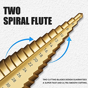 Step Drill Bit Set Metric 3PCS with Bag, Automatic Center Punch (4-12mm/4-20mm/4-32mm), 1/4" Hex Shank Quick Change Titanium Coated High Speed Steel Drill Bits for Copper/Aluminum/Wood/Plastic