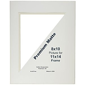 Callen HC1114-11001 Single Hand Cut Photo Mat with Bevel Edge, 11-Inch x 14-Inch, Ivory/White Core