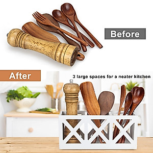 Wooden Cutlery Silverware Holder Flatware Utensil Caddy Wood Silverware Organizer Storage Containers for Kitchen Countertop, Forks, Spoon, Knives Kitchen Utensil Holder White Silverware Caddies