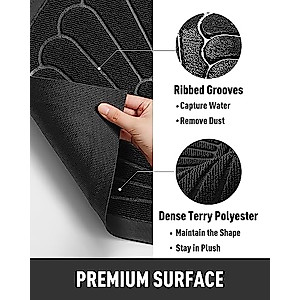 Door Mat Outdoor Indoor Entrance Doormat-Semicircular Durable Rubber Non Slip Front Door Mat for Outside Inside Entry Entryway Dirt Trapper Welcome Mat for Muddy Paws and Shoes-Black 17”x30”
