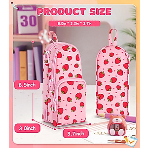 LISEVO Cute Strawberry Pencil Case,Unique Aesthetic 3D Schoolbag-Shaped Pencil Pouch for Girls Boys Kids Women,Big Capacity Pen and Pencil Stationery Organizer Bag with Zippers for School Office