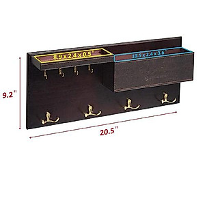 JackCubeDesign Entryway Coat Rack Wall Mount Key Holder Mail Envelope Hook Organizer Clothes Hat Hanger with Faux Brown Leather Shelf and Tray(Solid Wood, 20.5 x 9.1 x 3.4 inches) – :MK362B