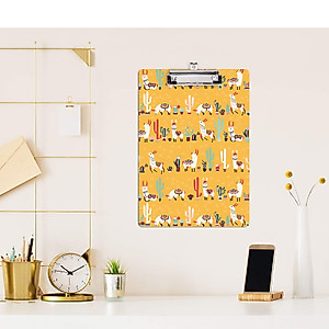 Hongri Clipboard, Fashion Design Letter Size Wooden Clipboards for Students, Women, Man and Kids, Cute Custom Pattern, A4 Standard Size 9" x 12.5" with Low Profile Metal Clip, Yellow Cactus