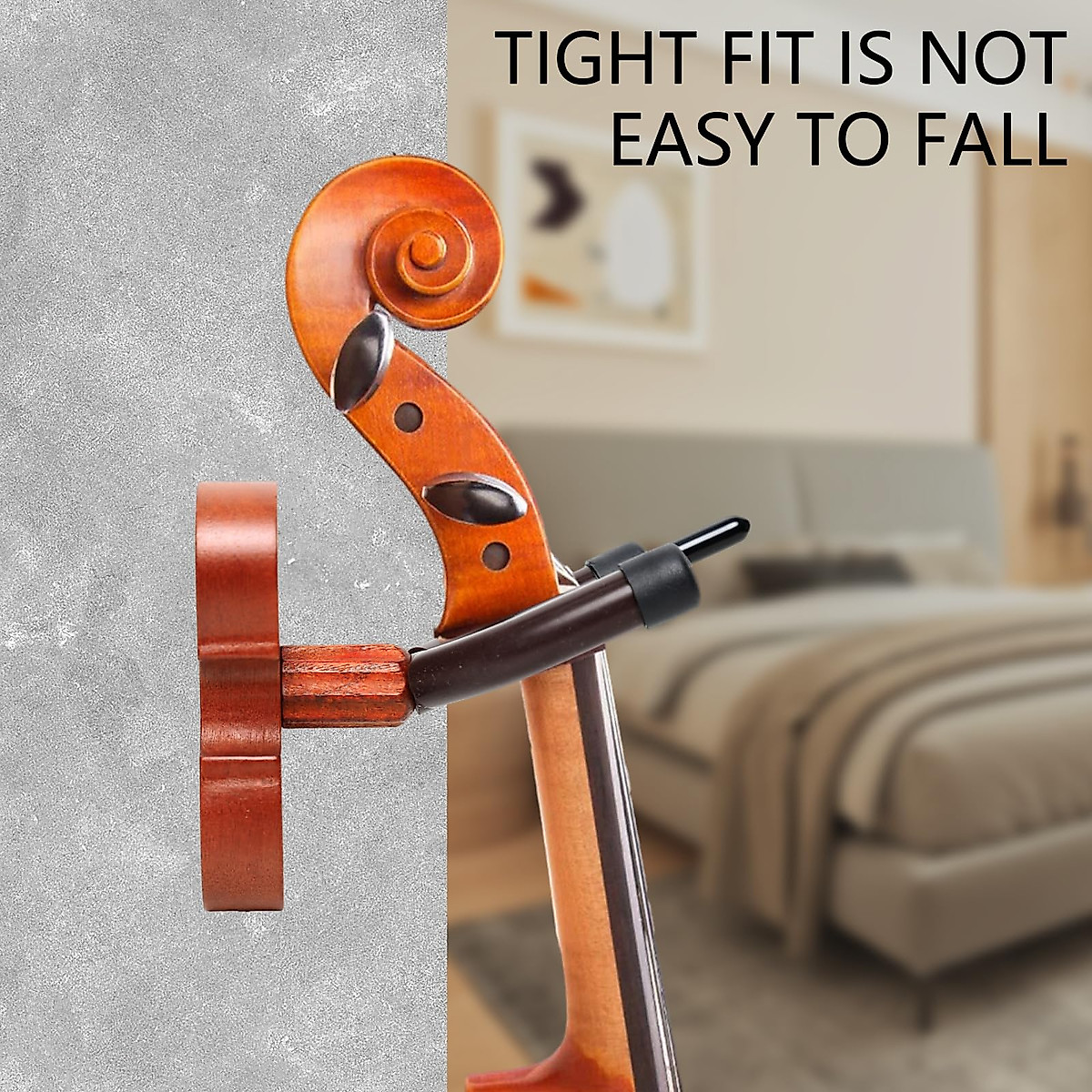 DODOMI Mahogany Violin Wall Mount Hanger with Bow Hook - Violin and Viola Stand