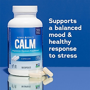 Natural Vitality Calm, Magnesium Glycinate Supports Bone, Muscle, Heart, & Nerve Health, Non-GMO, Vegan, Gluten Free 180ct