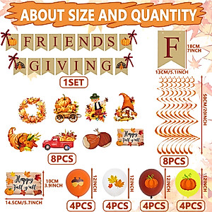 Friendsgiving Decorations Kit, Friendsgiving Party Decorations Thanksful for Friends Banner Backdrop, Happy Friendsgiving Honeycomb Centerpiece Hanging Swirls for Thanksgiving Decorations Indoor