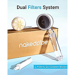 NAKEDPIPE Filtered Shower Head – Handheld High Pressure Showerhead, Softens Hard Water, Filters Chlorine & Fluoride, Helps Dry & Itchy Skin, Purifies Rust & Dust, Standard Fit, Easy Installation