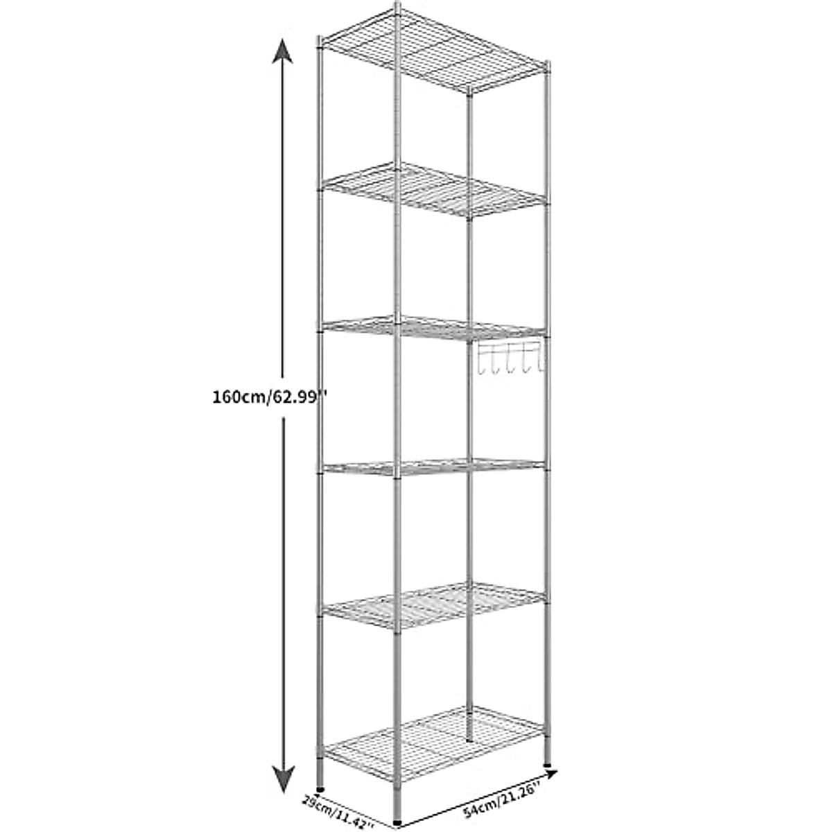 Himimi 6-Tier Wire Shelving Unit, Free Standing Shelf, Metal Storage Shelves, Heavy Duty Organizer Rack for Garage, Kitchen, Living Room, Bathroom, 21.26L x 11.42W x 62.99H, Silver