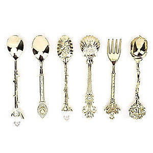 Spoon Spoons 6 Pack for 6Pcs Accessory Cutlery for Set Decorative Style Zinc Alloy for Slotted Spoons (Gold (auspicious knot fork handle))