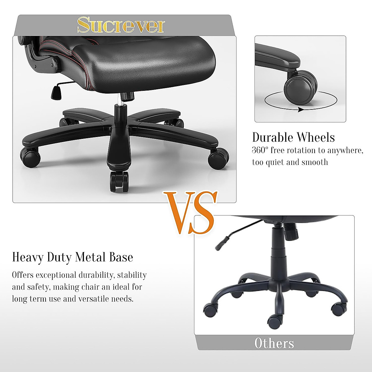 Executive Desk Chair, Sucrever Big and Tall Home Office Chairs for Heavy People 400lbs Wide Seat, High Back Large Executive Office Chair with Adjustable Flip up Arms, Black Leather Computer Desk Chair