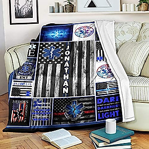 VTH GLOBAL Personalized Custom Name EMS EMT Paramedic Thin White Line Star of Life Fleece Sherpa Blanket Bed Throw Size Tapestry Wall Hanging