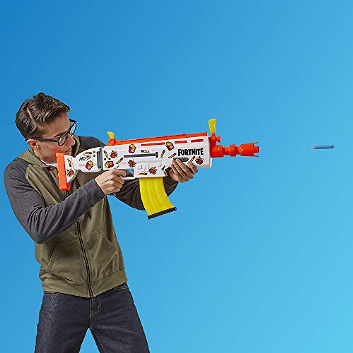 Nerf Fortnite AR-Durrr Burger Motorized Blaster - Customizing Stickers, 20 Darts, 10-Dart Clip - for Youth, Teens, Adults (Amazon Exclusive)
