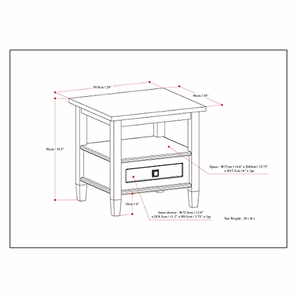 SIMPLIHOME Warm Shaker SOLID WOOD 20 inch Wide Rectangle End Table in Warm Walnut Brown with Storage, 1 Drawer, 1 Shelf, for the Living Room and Bedroom
