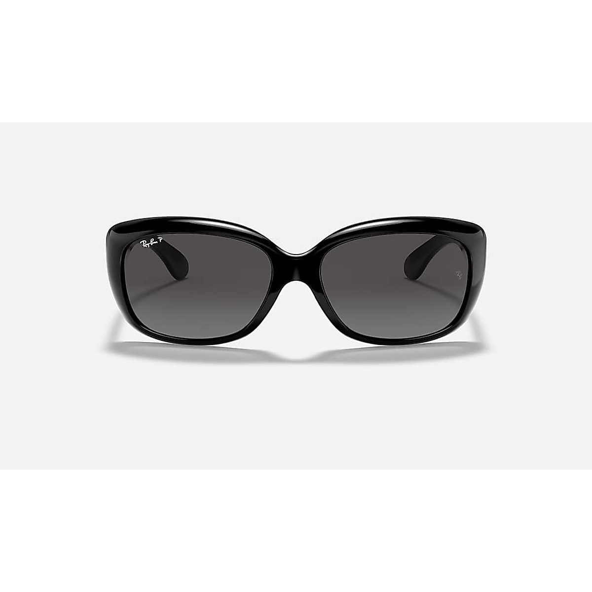 Ray-Ban RB4101 JACKIE OHH Rectangular Sunglasses For Women, Shiny Black/Grey Gradient Dark Grey Polarized, 58 mm+ BUNDLE with Designer iWear Eyewear Kit