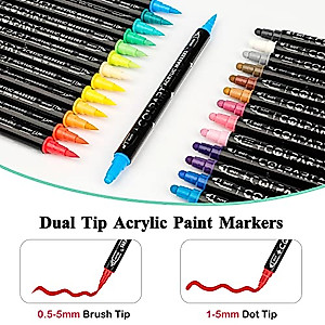 colpart 36 Colors Dual Tip Acrylic Paint Pens Markers,Premium Acrylic Paint Pens With Medium Tip and Brush Tip for Rock Painting,Wood,Canvas,Acrylic Paint Markers For DIY Crafts Christmas Gift
