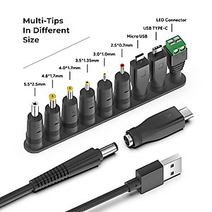 TAIFU USB TO 12V Power Cord/Adaptor Supply Cable 9 Tip Plug for Led Flexible Light Strip, Switch, Router, Surveillance, CCTV Wireless IP Camera, LED, Car baby monitor cordless phone base Power Adapter
