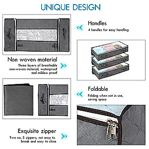 JERIA 4-Pack 100L Underbed Storage Bags Organizer Container with 4 Handles and 2 Sturdy Zippers, Blankets Clothes Comforters Foldable Storage Bags with Clear Window (Size: 40" L X 20" W X 7" H)