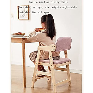 Adjustable Solid Wood Study Chair, Solid Wood Children Home Lift Dining Chair/Desk Chair, Children Height Control Chair for Home/Computer Desk/Study (Color : Grey)