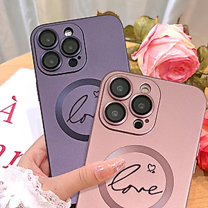 Bonoma Magnetic Charging Phone Case for iPhone 14 Pro Max Compatible with MagSafe Love Heart Luxury Plating Protective Cover for Women Shockproof Back Bumper-Pink