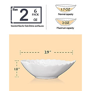 Dizada 6 Pack Ceramic Dip Bowls Leaf Shape,White Porcelain Dipping Soy Sauce Dish Condiments Small bowls Perfect for BBQ sauce,Tomato Sauce,honey mustard and soy sauce (B)