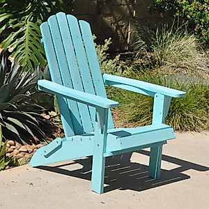 PolyTEAK Folding Adirondack Chair, Premium Weather Resistant Poly Lumber, Outdoor Patio Furniture, Up to 300 lbs, Plastic Adirondack Chairs for Patio Garden Fire Pit (Classic, Blue)