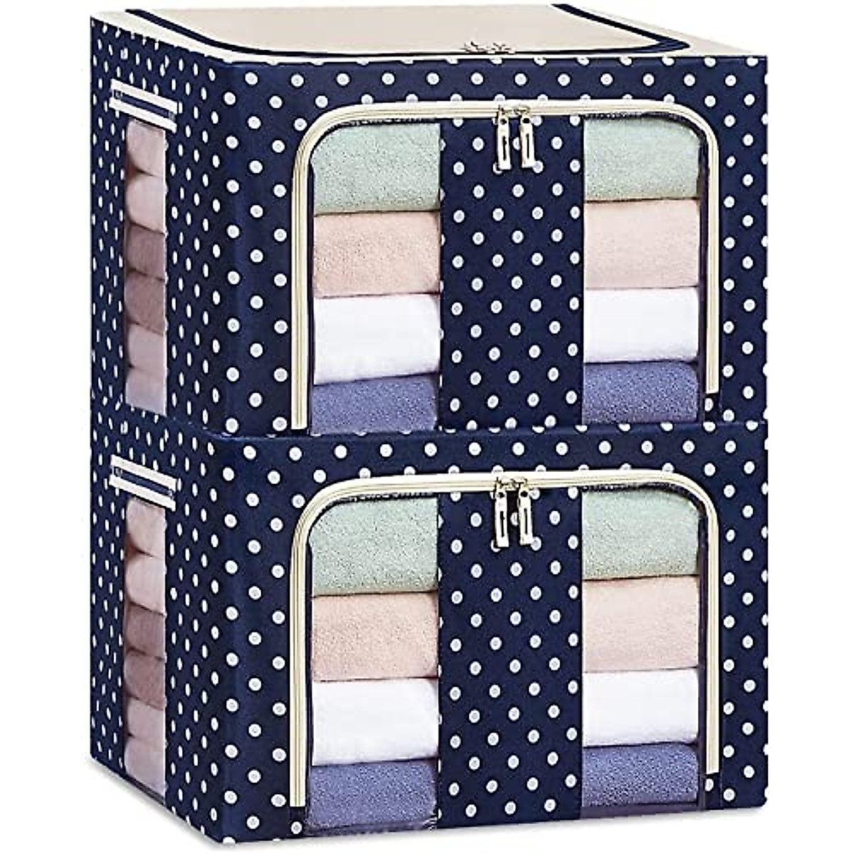 krupasadhya 66 Ltr Foldable Waterproof Oxford Fabric Blanket Saree Winterwear Cloth Shoes Bed Sheet Storage Bag (pack of 2) (Dot Blue)