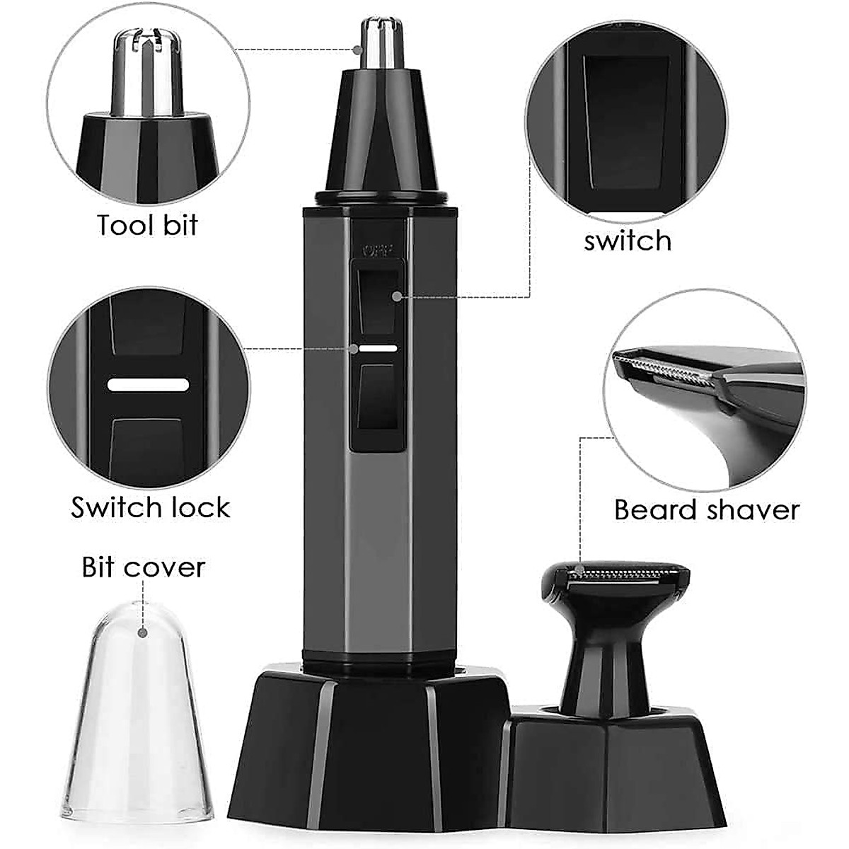 QINERSAW Nose and Ear Hair Trimmer, Portable Ear Nose Hair Trimmer, Professional Painless Eyebrow Trimmer for Men and Women, Battery-Operated, Black