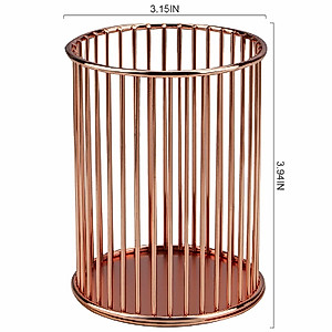 Pen Pencil Holder, Metal Wire Pen Pencil Cup Holders for Desk Cute Organizer, Makeup Brushes Cup Holder Organizer, 1PC Rose Golden, by XieNie