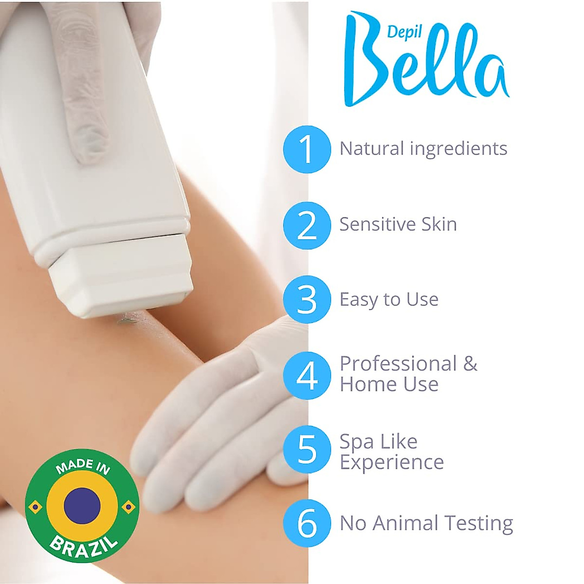Depil Bella Brazilian Roll-On Chamomile and Calendula Depilatory Wax | Body Waxing, Hair Removal Wax-Cartridge | For Men and Women | Home Self Waxing | Sensitive Skin | Painless (6 PACK+ ADD)