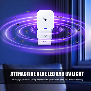 Fly Trap Indoor with 20 Refills,Plug-in Bug Catcher with UV&Blue Light,Gnat Traps for House Indoor Bug Light Trap,Fruit Fly Traps Indoor for Moths,Mosquito,Flying Insect Trap Indoor for Home Office(2)