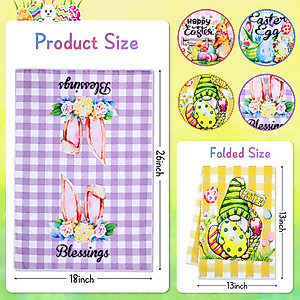 RUMIA 4 Pcs Easter Kitchen Towels Buffalo Plaid Happy Easter Kitchen Dish Towels Dishcloth 18 x 26 inch Easter Gnomes Bunny Eggs Hand Towels for Spring Easter Housewarming Gifts Kitchen Decor