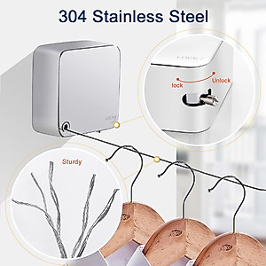 Retractable Clothesline Indoor Cord 11.5 Feets，Wall Mounted 304 Stainless Steel Clothes Line Dryer with Heavy Duty Adjustable Stainless Steel Rope String for Hanging Drying Bathroom,Laundry (Silver)