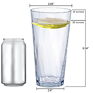 HONGBOLI unbreakable Plastic Drinking Glasses,Set of 6, Shatterproof Drinking Cups, Plastic glasses,20oz Drinking cup, Dishwasher Safe (Clear)