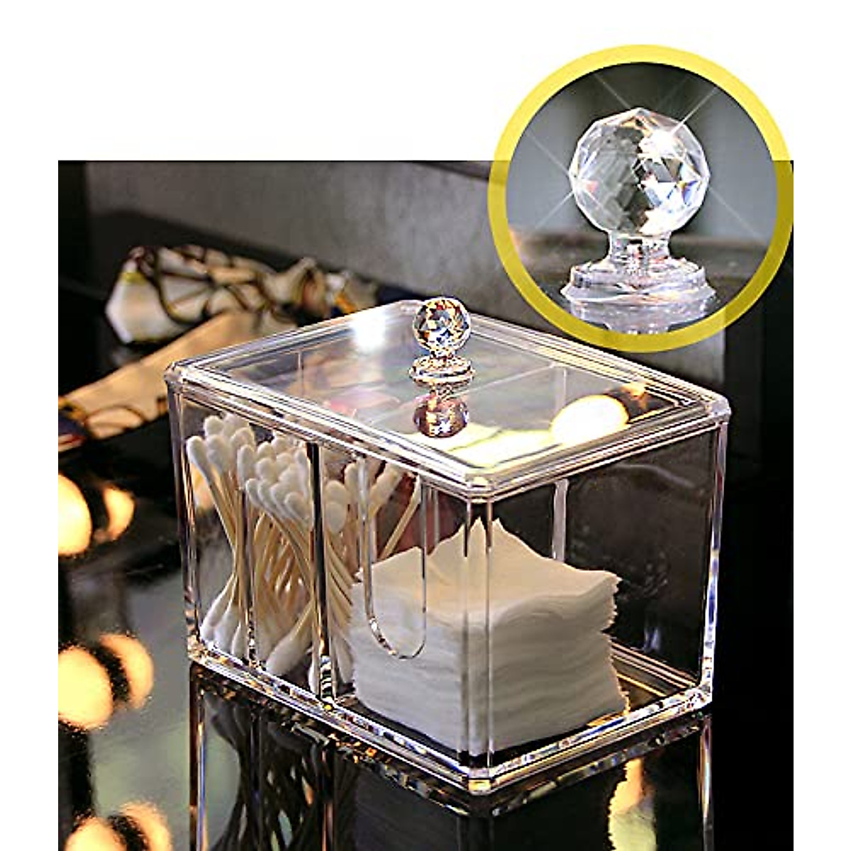 ZHXR Qtip Cotton Pad Holder Dispenser Cotton Ball and Swab Storage with Lid, Clear Acrylic Organizer for Bathroom and Cosmetic Storage