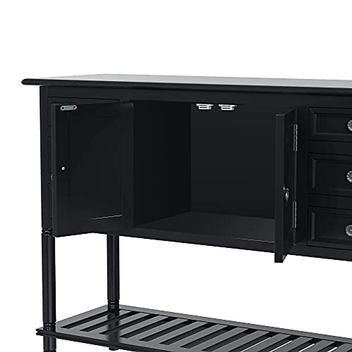 XD Designs Retro Style Sideboard Console Table, Free Standing Kitchen Storage Buffet Server Cabinet, 45 Table Sofa 6 Drawers, 1 Cabinets and Bottom Shelf (Black + MDF), 45.28Wx14.96Dx34.02H