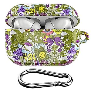 Hard Case Compatible with AirPods Pro 2 | AirPods Pro | AirPods 3 gen 2 1 Smoking Plastic Cover High Design Pot Leaf Trippy Earpods Protective Hook Shockproof Stoner 420 Weed Portable with Keychain